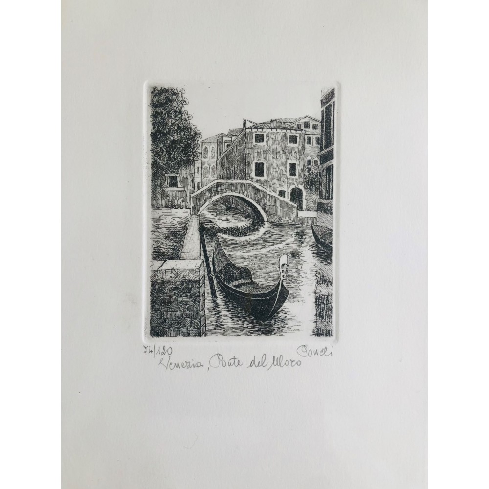 Original Venice Etching - Ponte del Moro