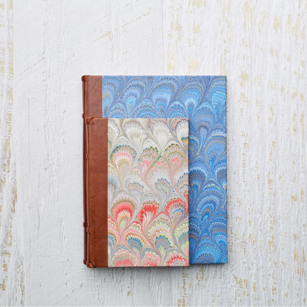 [Various Sizes] Marine Blue Marble Journal with Leather Spine Size A5 ...