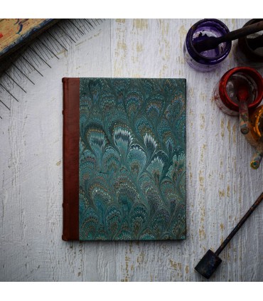 [Various Sizes] Green Marble Journal with Leather Spine Size A6 ...